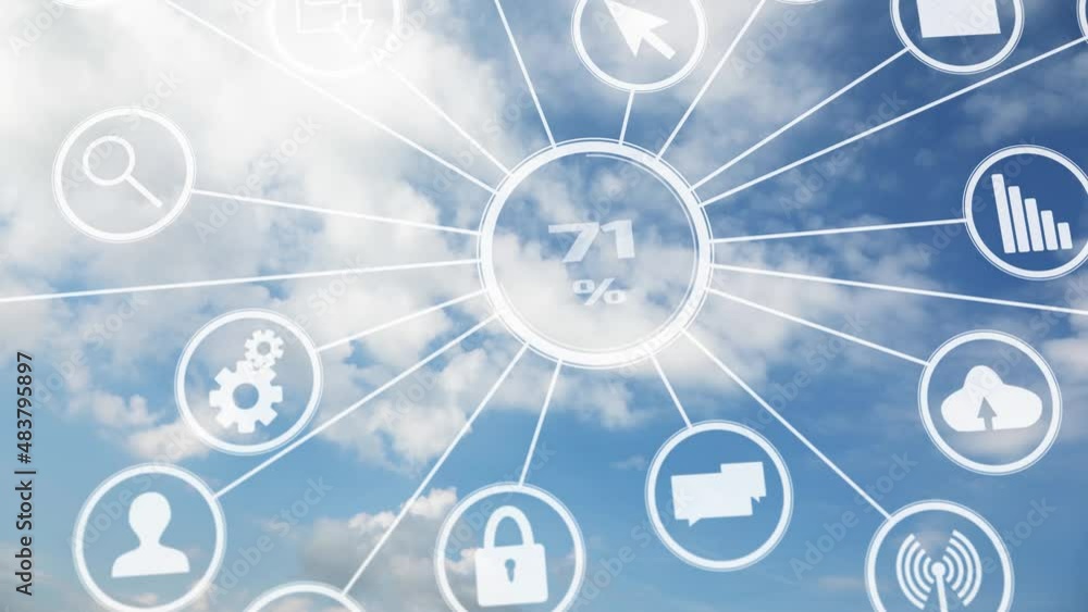 Concept technology icon symbol digital animation on sunny sky with ...