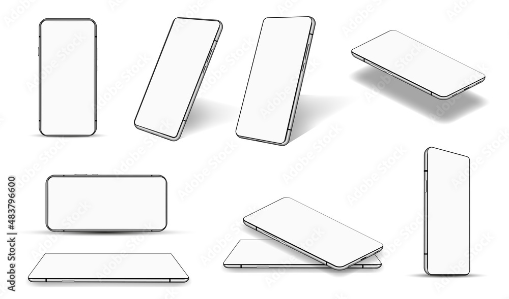 Cellphone with blank screen template. 3D realistic smartphones in ...