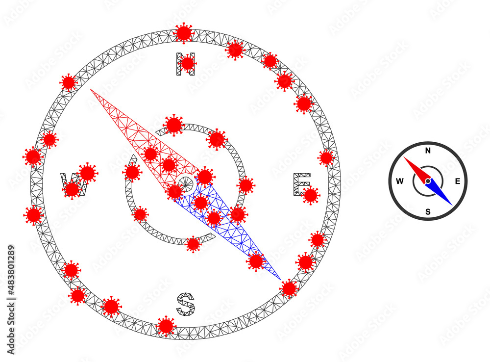 Mesh compass in infection style. Mesh carcass compass image in lowpoly ...