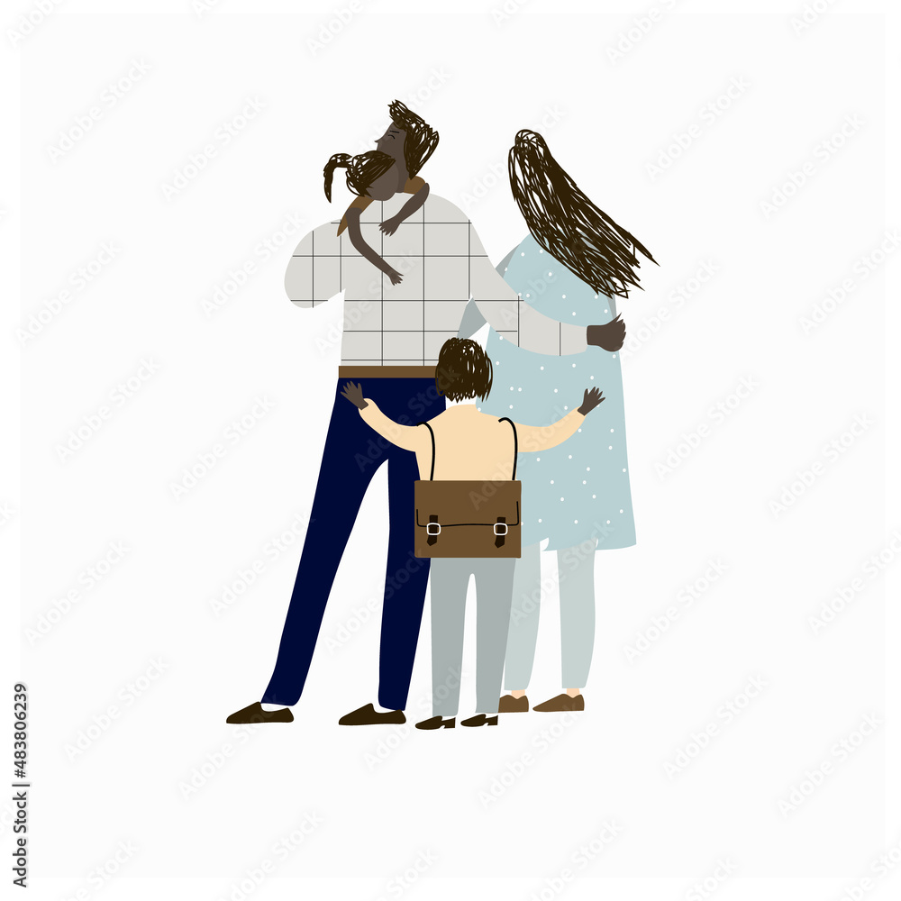 Family. Vector cute illustration with dad mom and kids in pastel colors ...