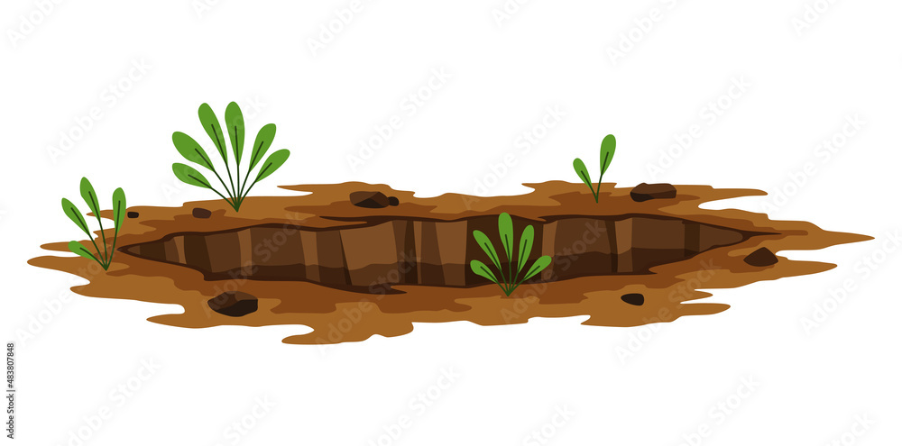 Hole ground. Entrance underground, big crack or ruin. Dirty, dark ...