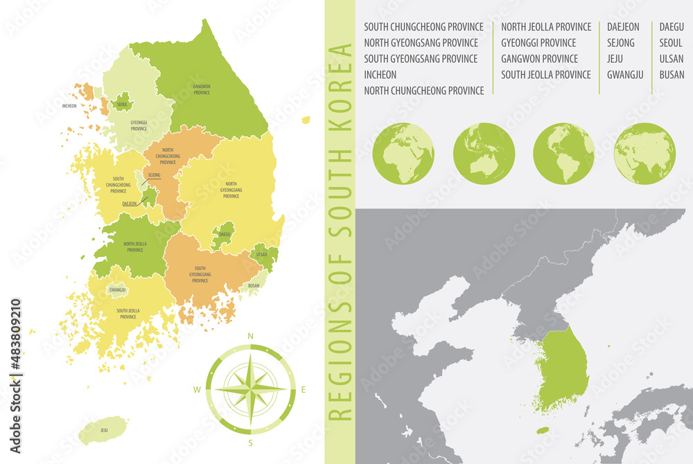 Detailed map of South Korea with administrative divisions of the ...