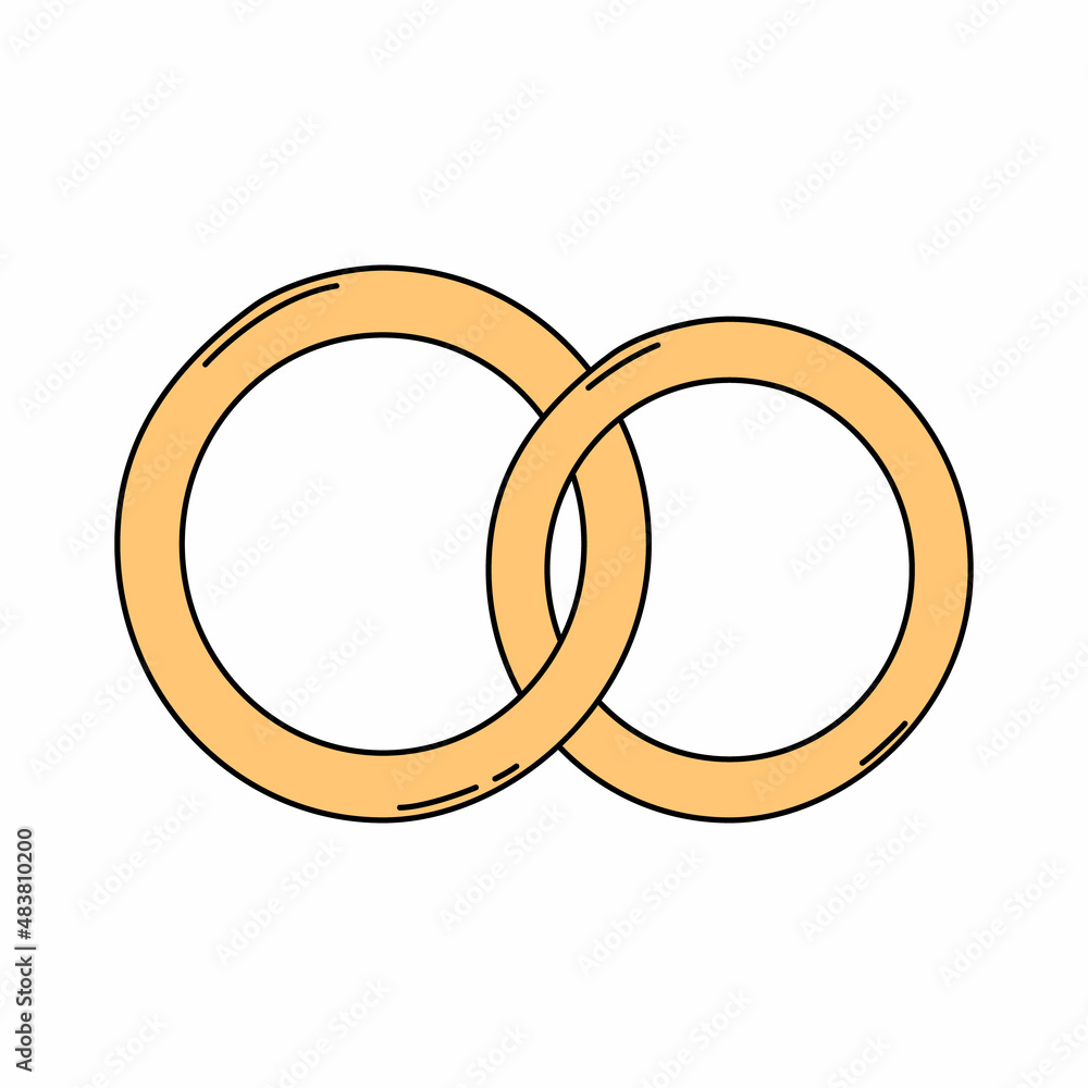 Two gold wedding rings in cartoon style. The symbol of the wedding ...