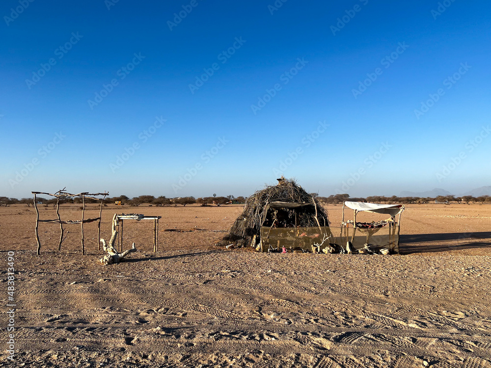 African aboriginal hut in the desert. Local tribes in Namibia, South ...