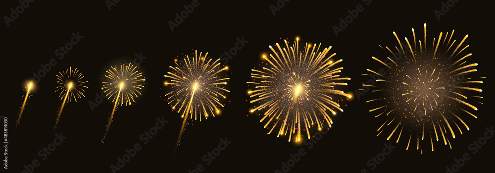 Fireworks bursting in various shapes. Firework explosion in night ...