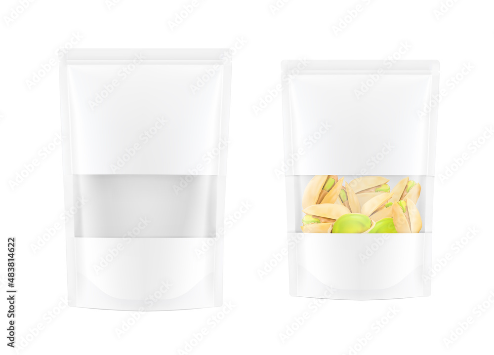 Pouch bag mockup with ziplock and transparent window mockup isolated on ...