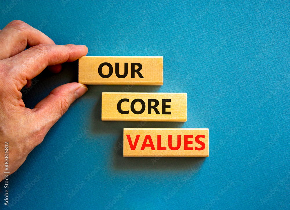 Our core values symbol. Concept words Our core values on wooden blocks ...