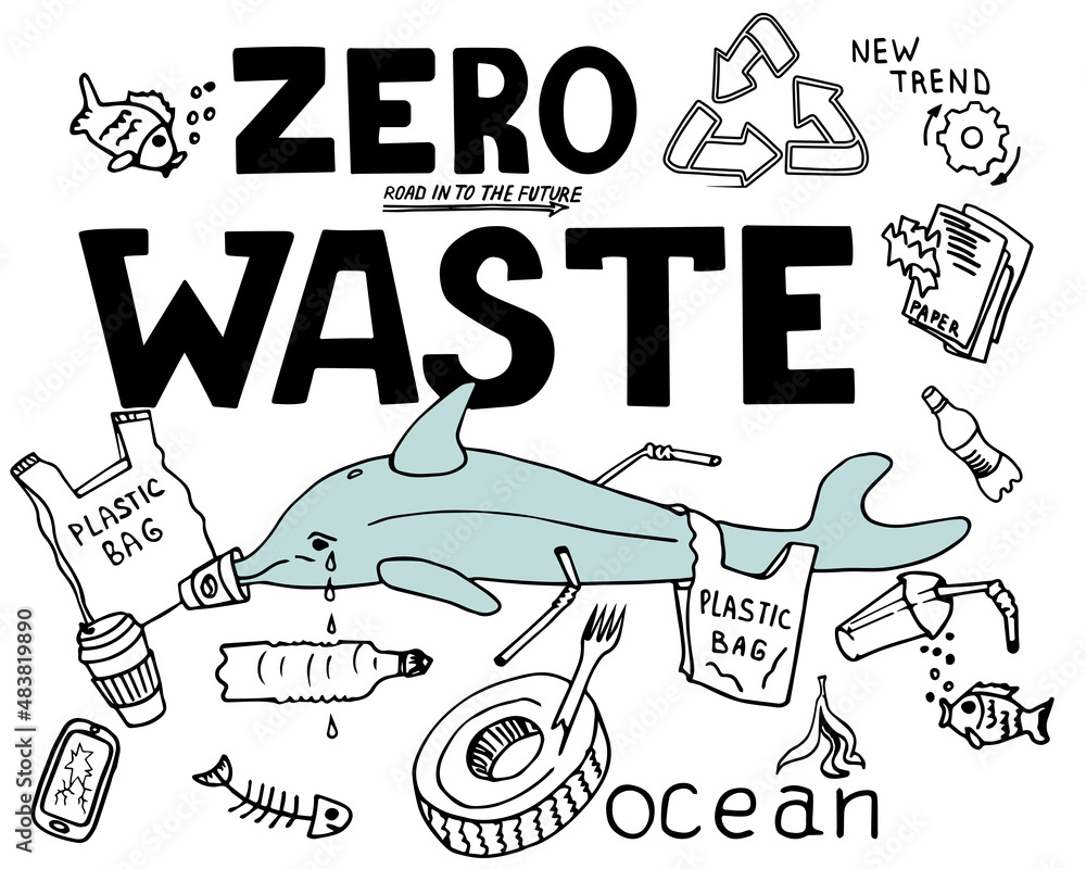 Zero waste concept. Hand drawn doodle sketch vector illustration ...