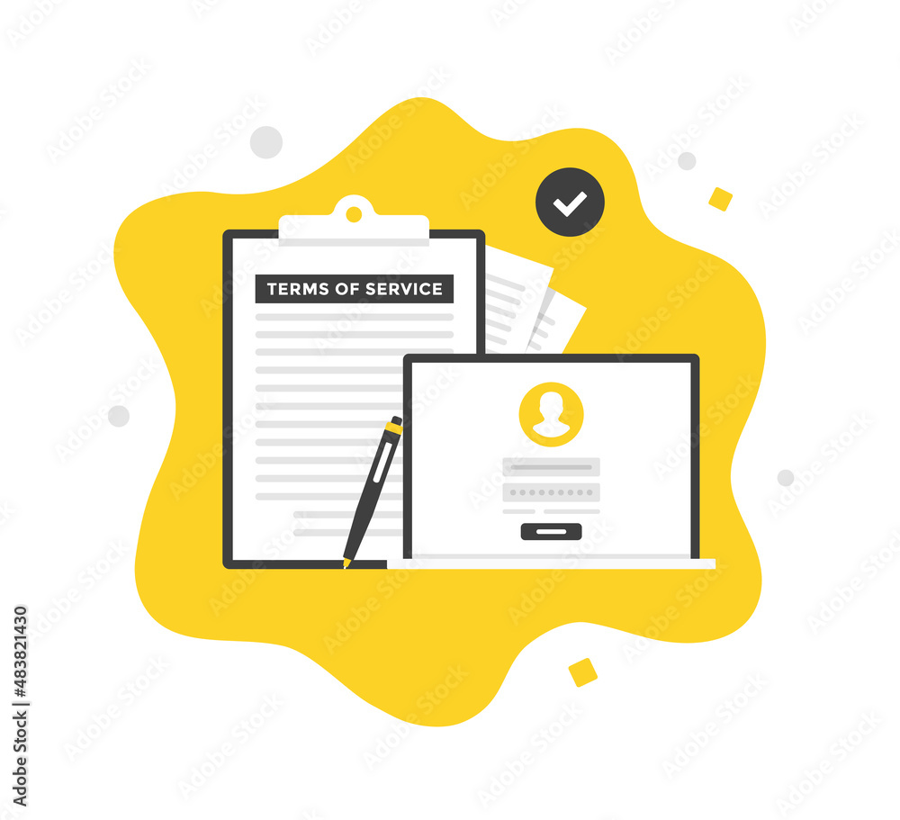 Terms of service. Flat vector illustration. Laptop with login form on ...