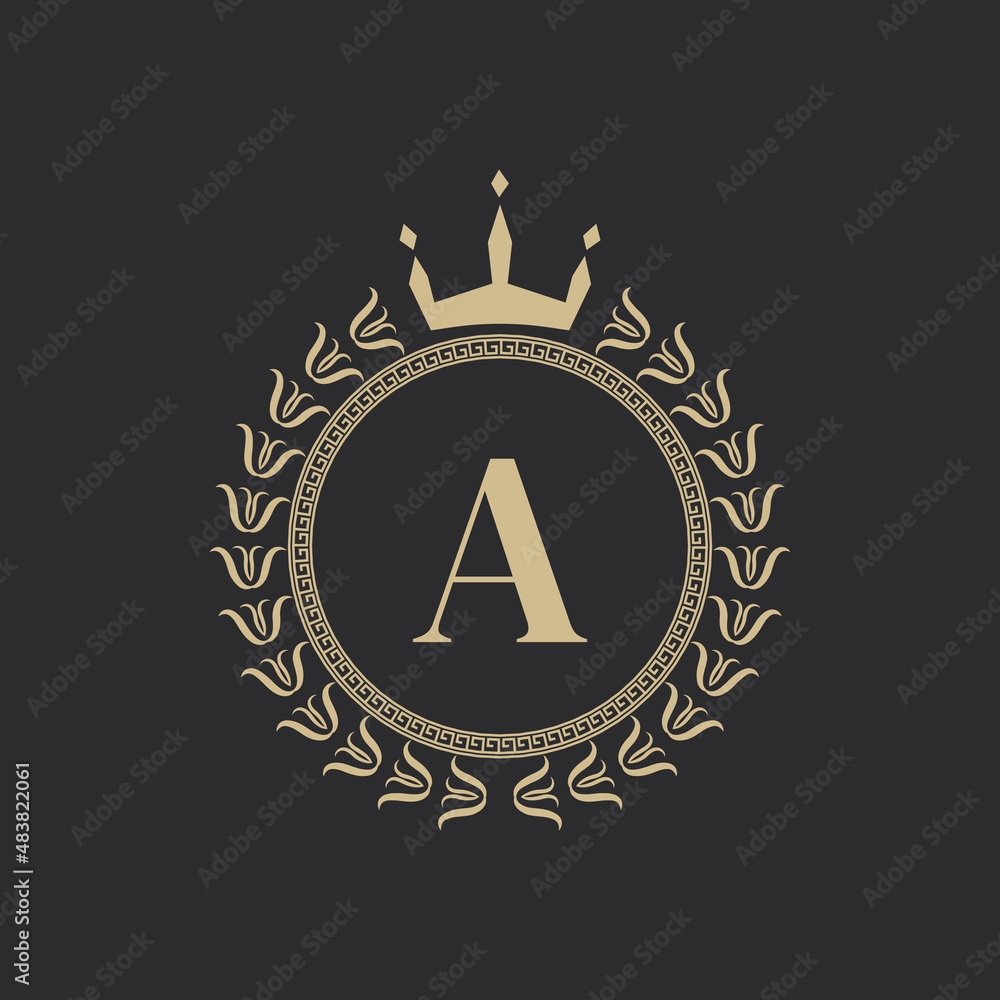 Initial Letter A Heraldic Royal Frame with Crown and Laurel Wreath ...