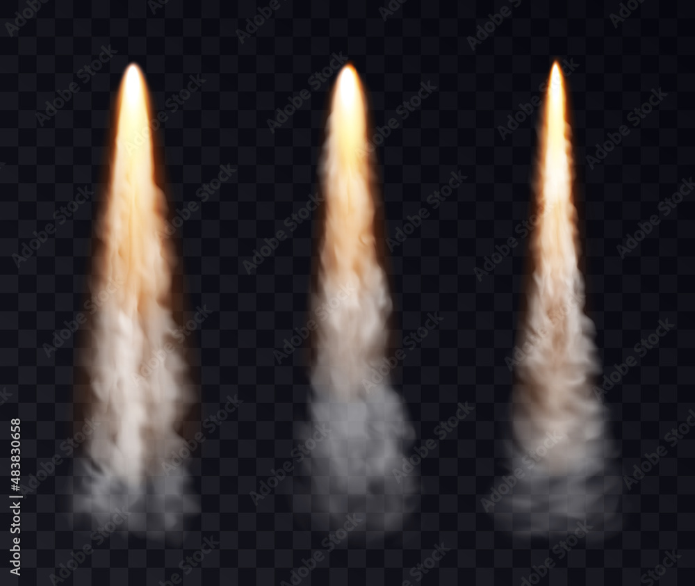 Realistic space rocket launch trails set. Missile or bullet trail. Jet ...