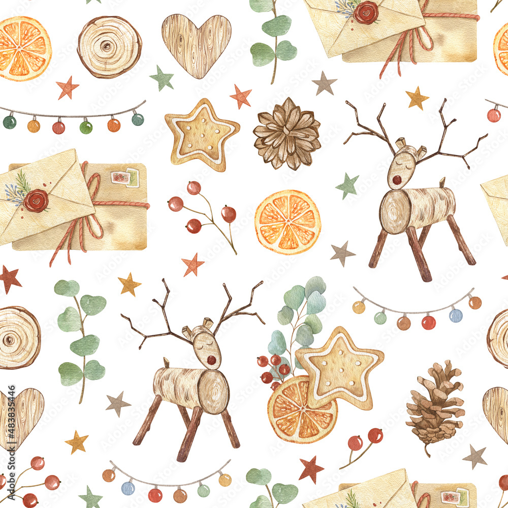 Watercolor Christmas seamless pattern collection.Scandinavian ...