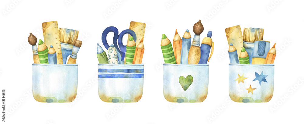 Set of watercolor clipart arrangements, art and craft banner, with ...