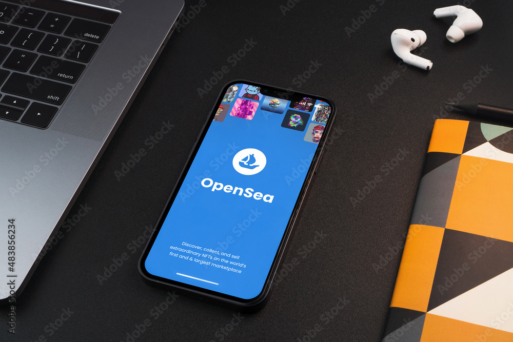 OpenSea (online marketplace for NFT non-fungible tokens) app on the ...