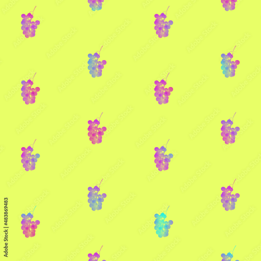 Grapes pattern in vibrant gradient holographic neon colors. Concept art ...