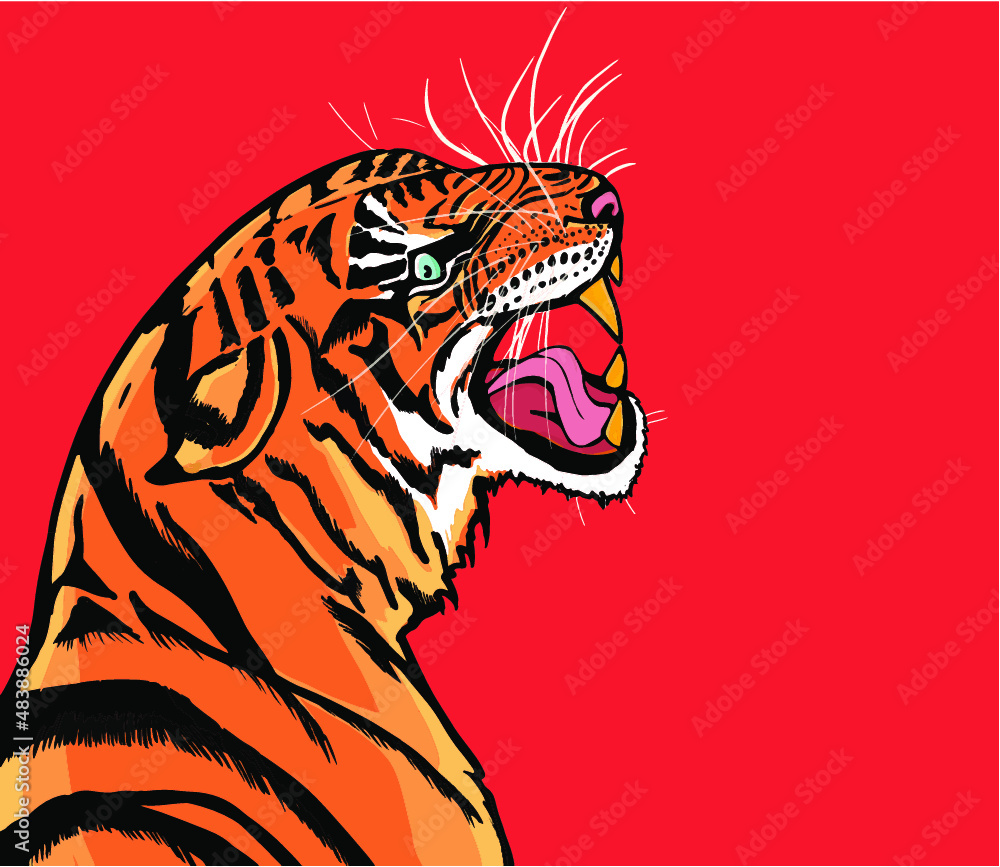 scared angry wild tiger red Stock Vector | Adobe Stock
