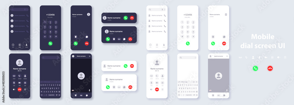 Smartphone user interface dark and light theme concept template. Design ...