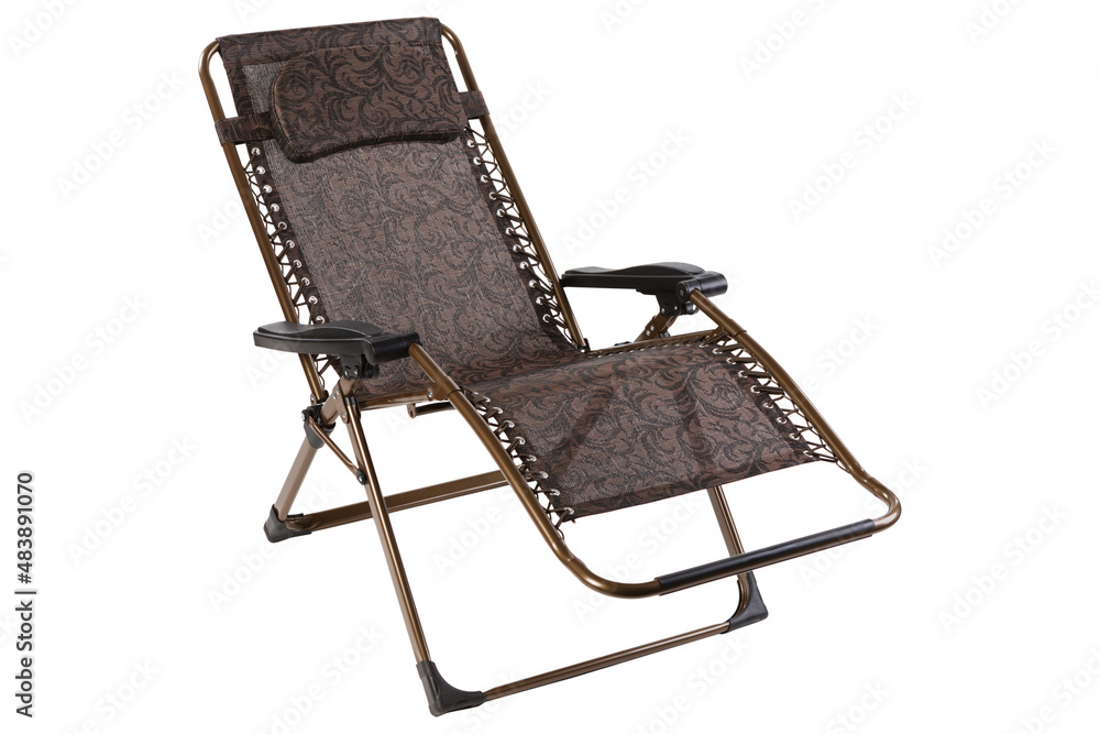 folding chair with armrests and a high back, laid out in a sleeping ...