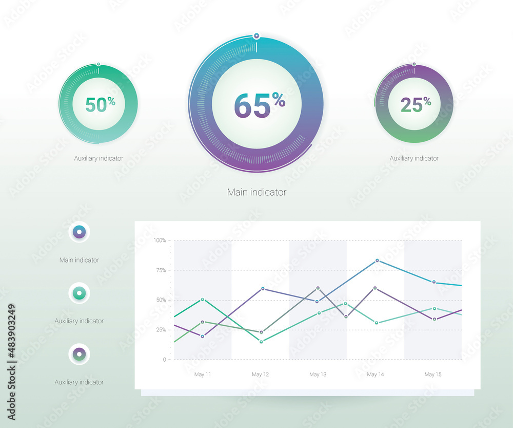 vector graph, round diagram with volumetric elements on a light ...