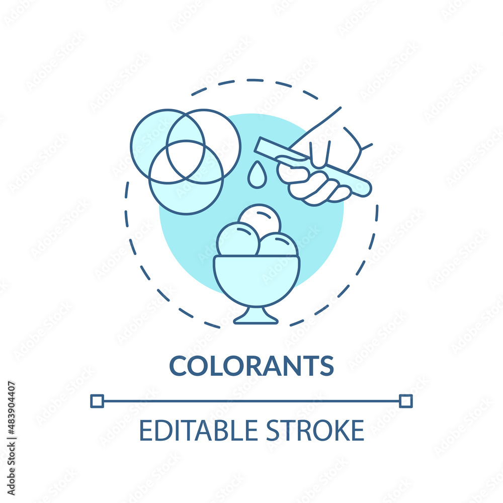 Colorants turquoise concept icon. Natural and synthetic pigment. Food ...