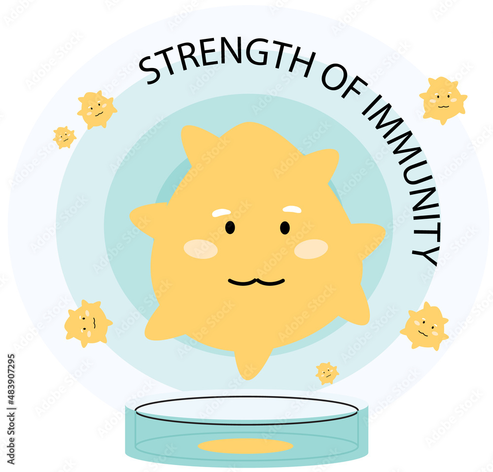 Strength of immunity concept with healthy cute character surrounded by ...