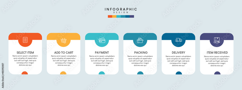 Process of online shopping with 6 steps. Steps business timeline ...