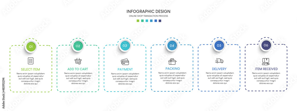 Process of online shopping with 6 steps. Steps business timeline ...