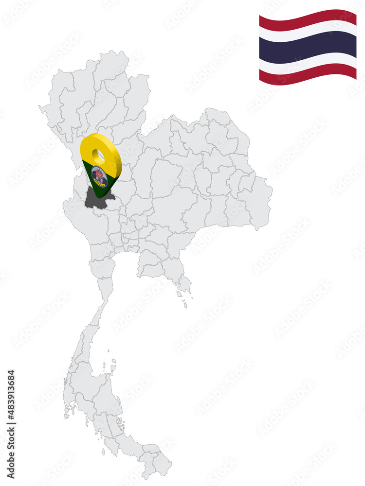 Location of Uthai Thani Province on map Thailand. 3d Uthai Thani flag ...