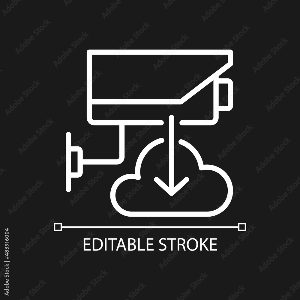 CCTV and phone connection pixel perfect white linear icon for dark ...