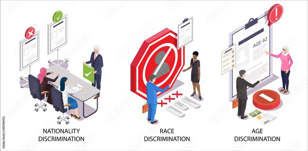 Employment discrimination scene set, vector isometric illustration ...