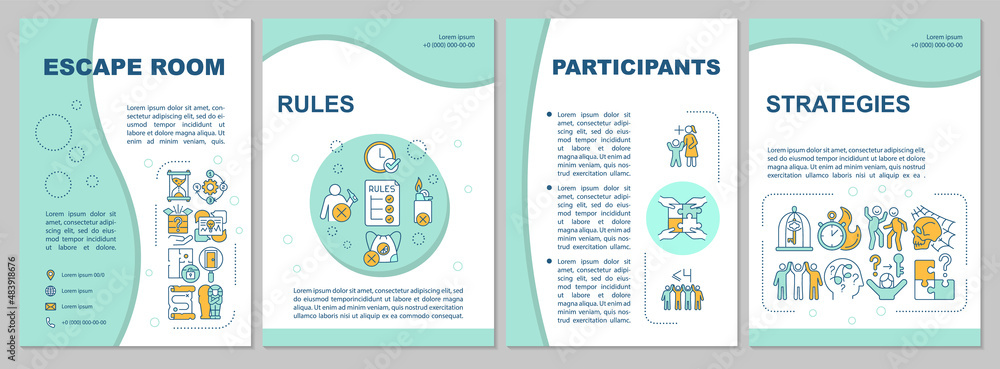 Escape room planning mint brochure template. Rules and strategies ...