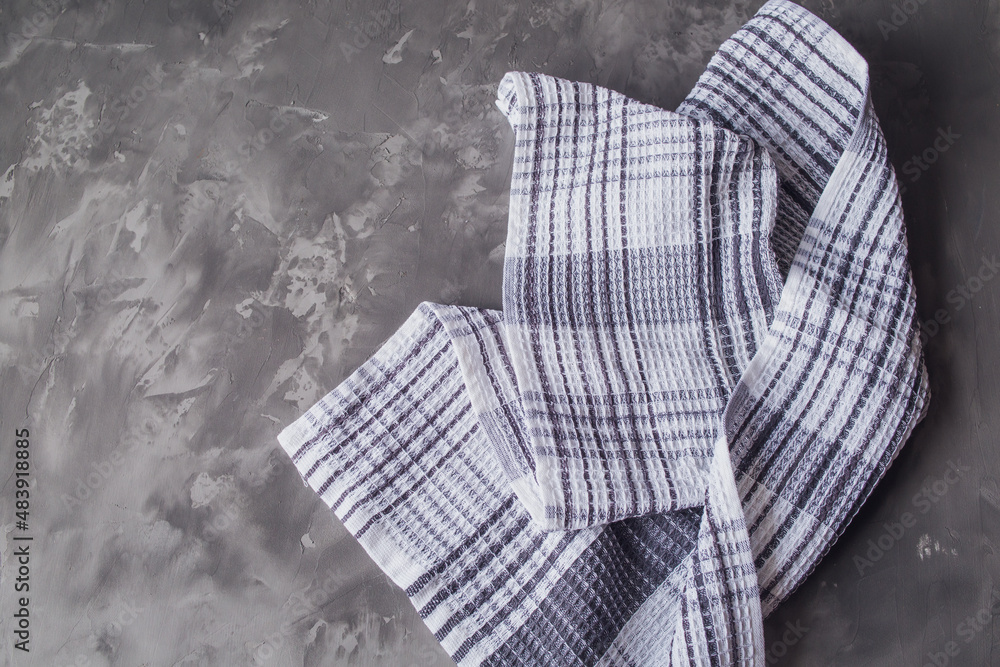 Gray background with textile napkin. Food background for recipe ...