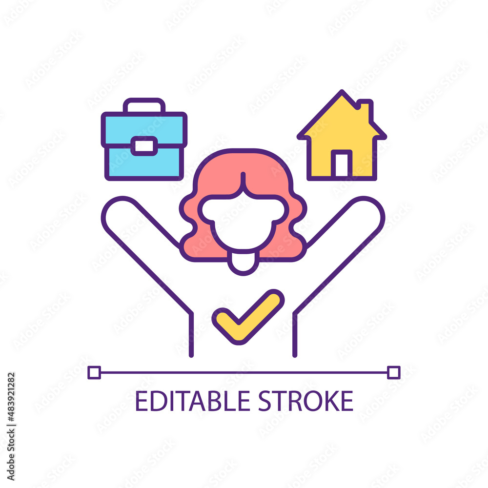 Working woman balance between job and home RGB color icon. Maintaining ...
