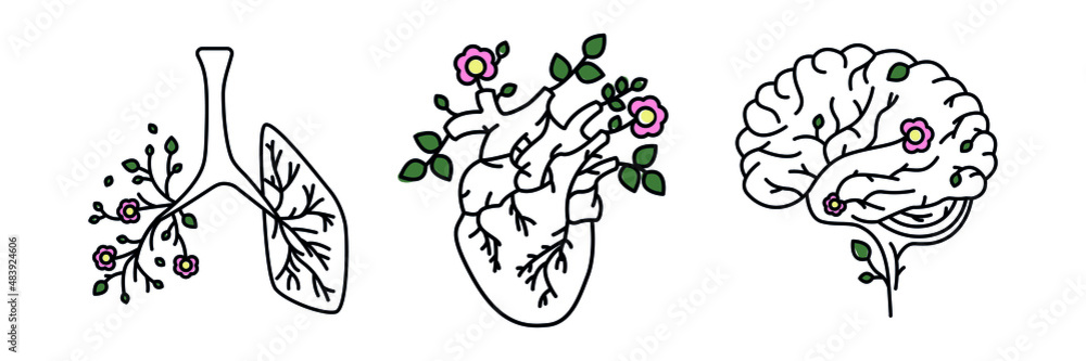Blooming heart lungs and brain line icon. Mind concept. Love Life New ...