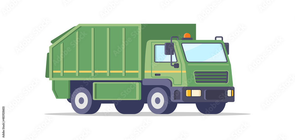 Municipal green garbage van isometric vector illustration. Vehicle for ...