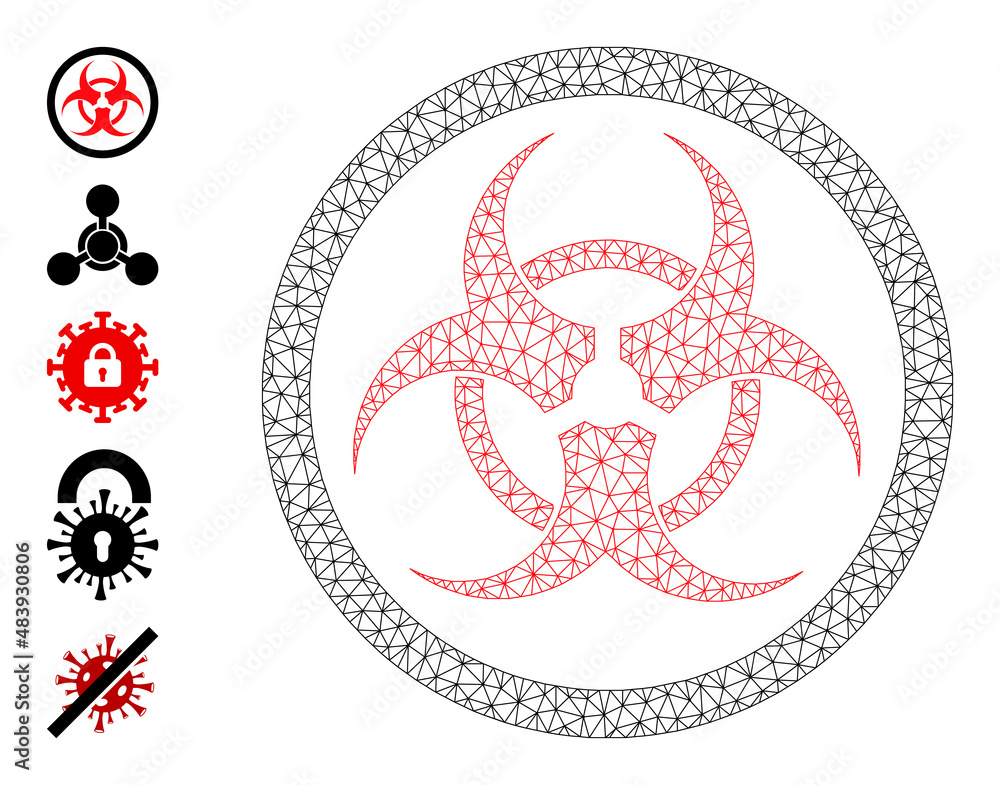 Vector biohazard mesh icon structure. Abstract 2d mesh biohazard ...