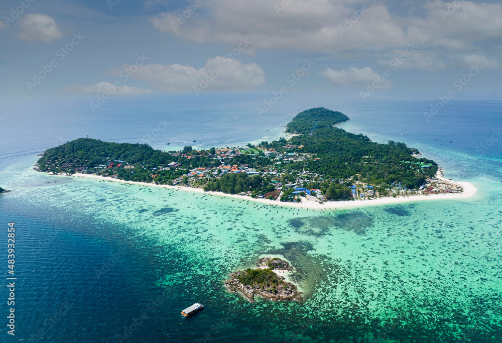 Drone aerial view in the Tropical island beach with seashore as the ...