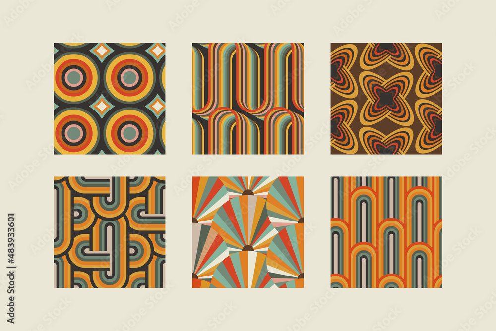 Set of vector retro seamless patterns, inspired by prints from the 60s and 70s Stock ...