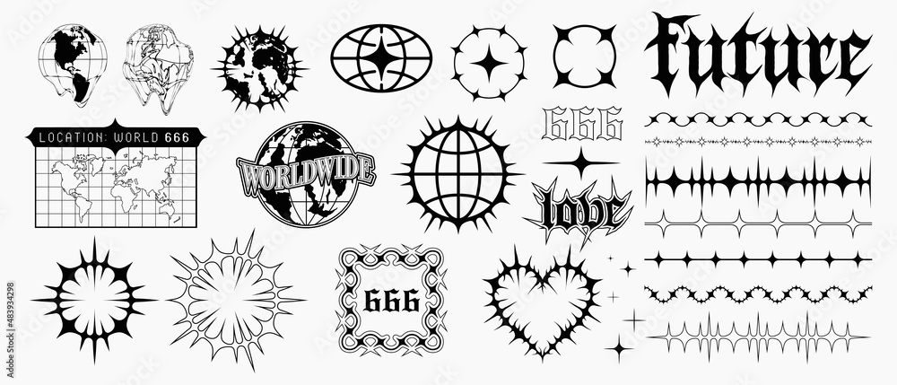 Collection of Acid Graphics Vector Design. Set of Rave Elements. Stock ...