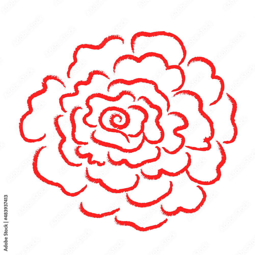 Red flower line drawing brush on white background Stock Illustration ...