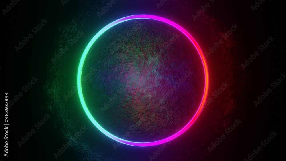 Circle ring shape with circular rotated RGB color. Neon glow on dark ...