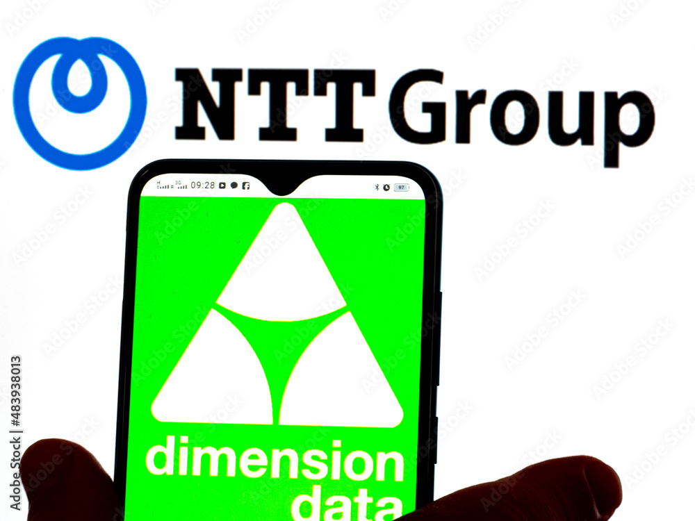 In this photo illustration, the Dimension Data logo is displayed on a ...