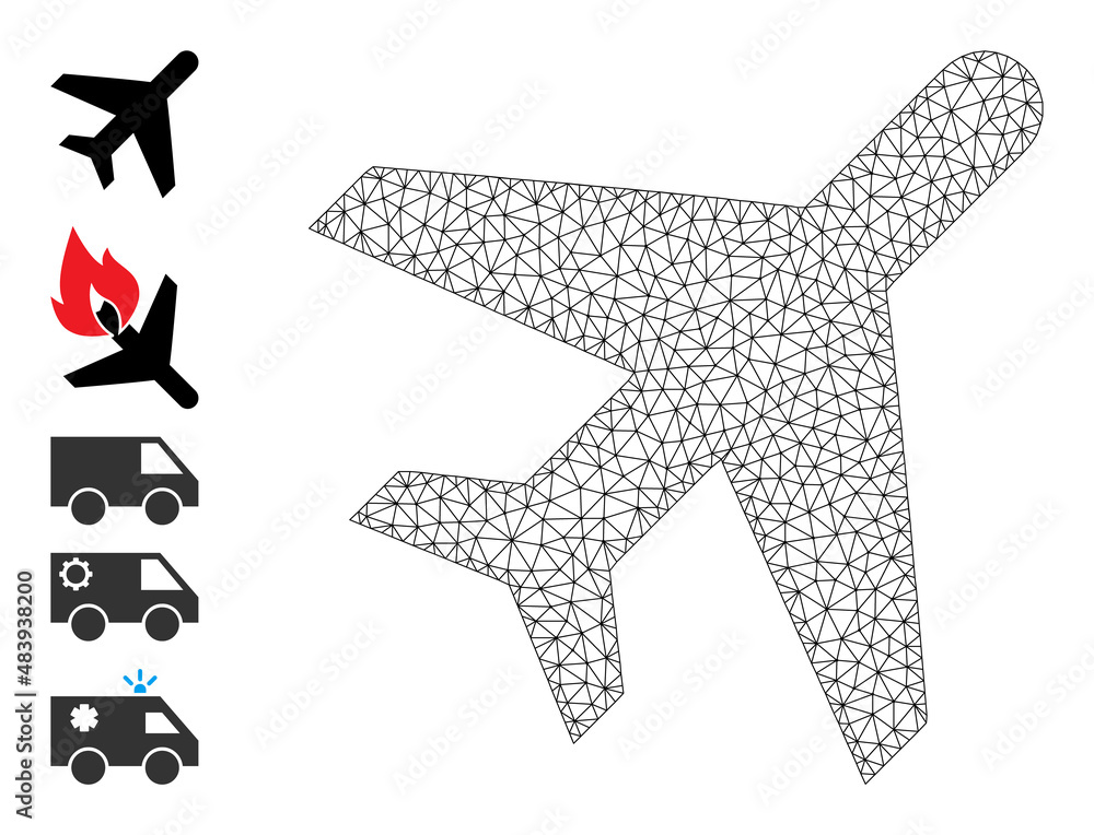 Vector airplane mesh icon model. Abstract flat mesh airplane, created ...