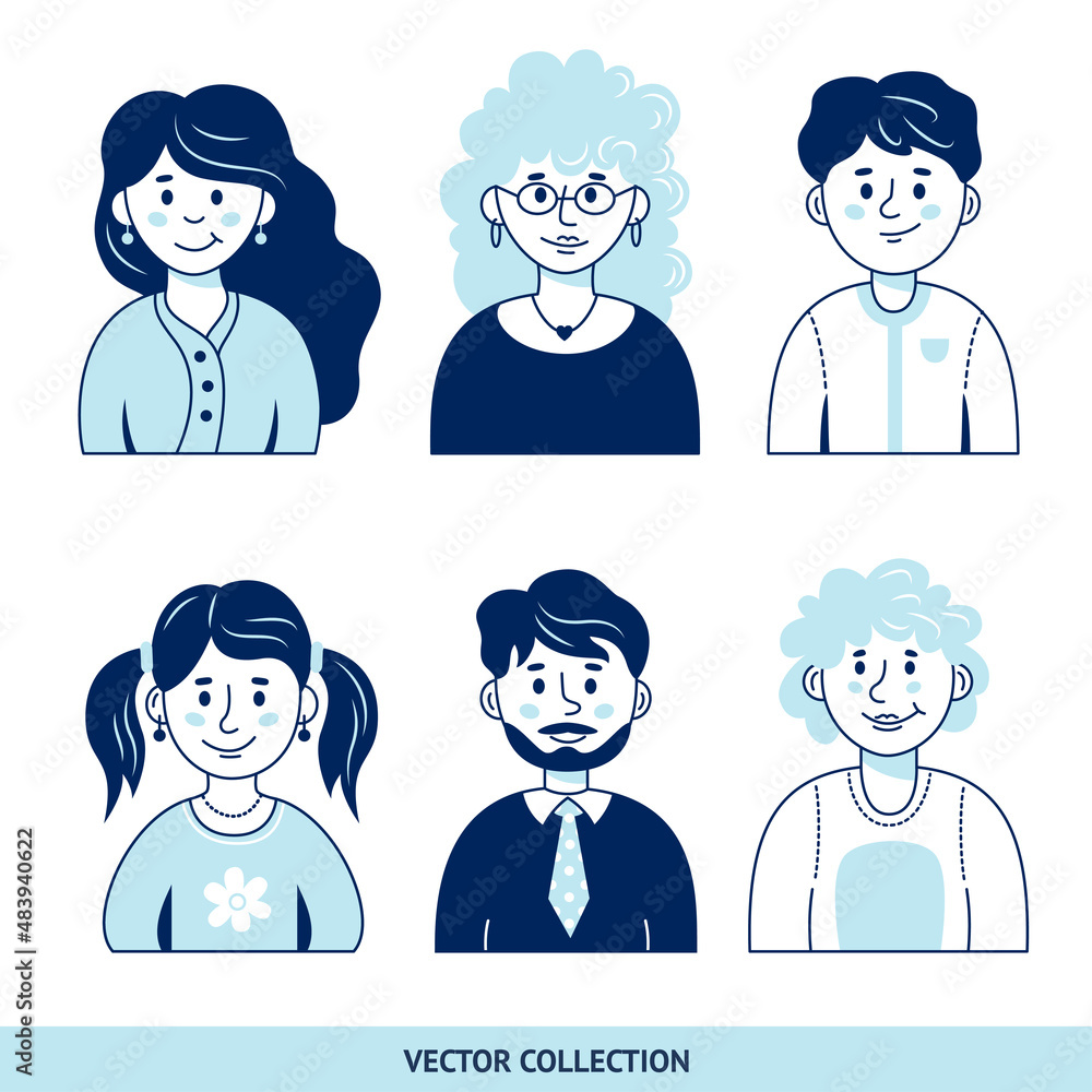 Portraits of different people - vector set. Vector illustration in flat ...