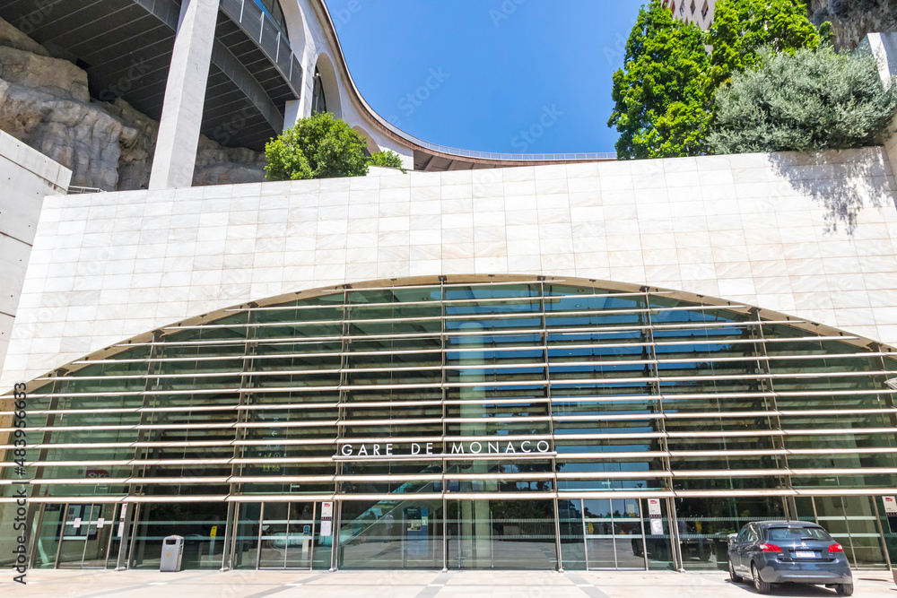 Facade of Monte Carlo Railway Station (Gare de Monaco), Principality of ...