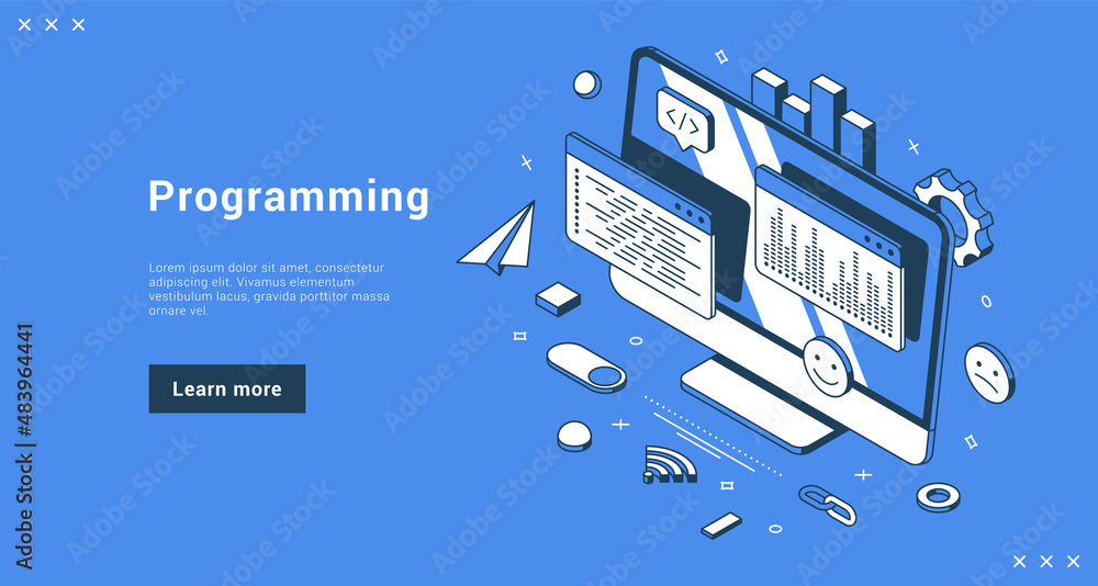 Programming professional service website software development with computer monitor workflow ...