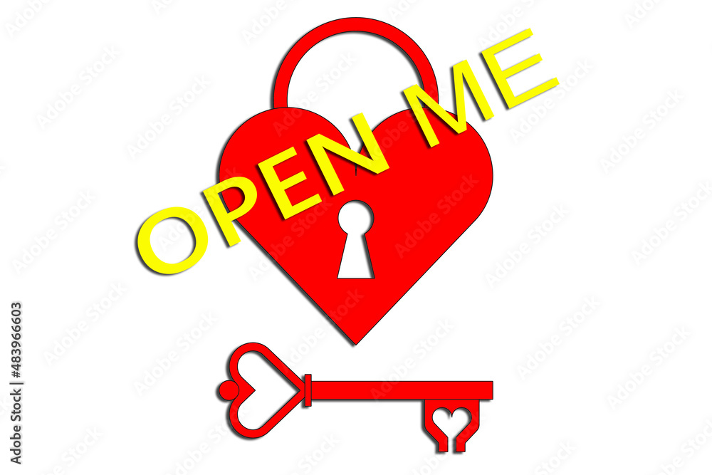 Valentine's Day, love: open to love, a red heart-shaped lock with a key ...