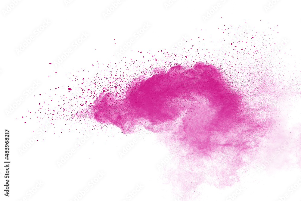 Pink powder explosion on white background. Colored cloud. Colorful dust ...