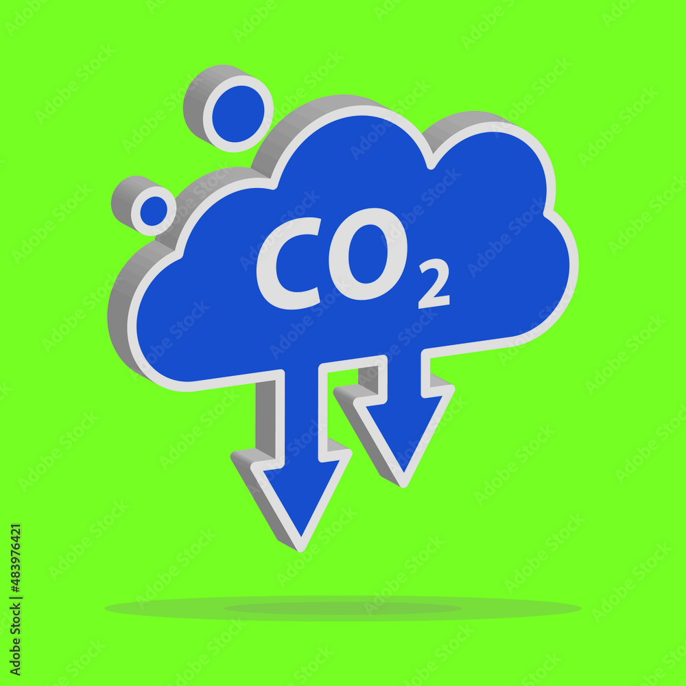 CO2 reduction 3d cloud icon. CO2 emissions in 3d cloud with shadow ...