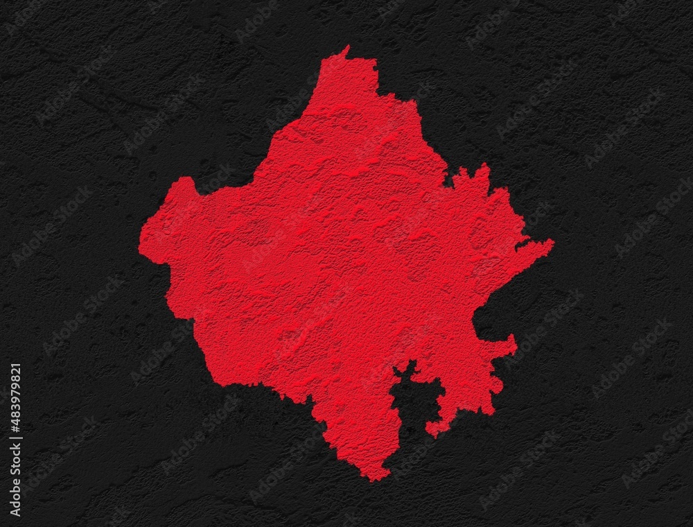 Rajasthan red map on isolated black background. High quality coloured ...